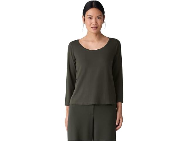 (取寄) アイリーン フィッシャー レディース ストレッチ ジャージ ニット スクープ ネック トップ Eileen Fisher women Stretch Jersey Knit Scoop Neck Top Woodland