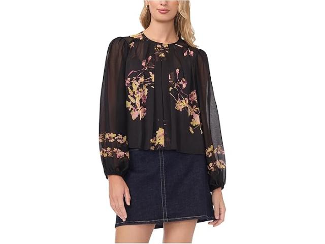 (取寄) ヴィンスカムート レディース ラウンド ネック シャーリング フロント ロング Vince Camuto women Round Neck Shirring Front Long Rich Black