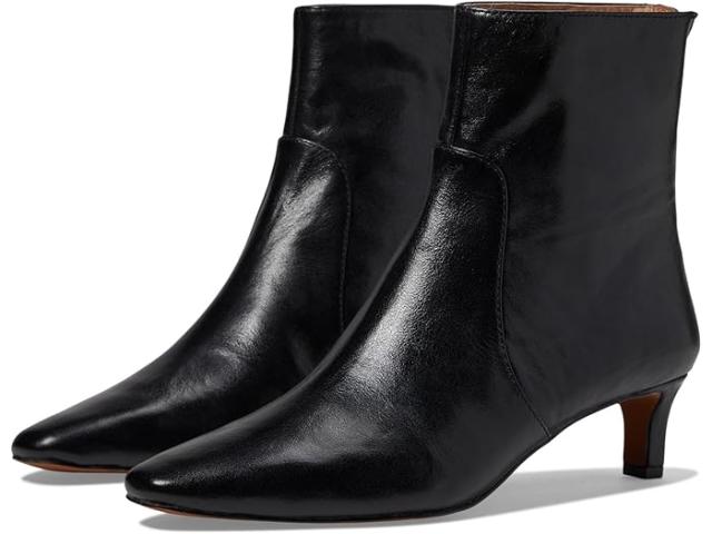 (取寄) メイドウェル レディース ザ ダイムズ キトゥン-ヒール ブーツ イン クリンクル レザー Madewell women The Dimes Kitten-Heel Boot In Crinkle Leather True Black