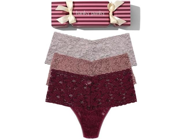 (取寄) ハンキー パンキー レディース レトロ レース トング 3 パック Hanky Panky women Retro Lace Thong 3 Pack Dried Cherry/Artichoke Heart/Steel