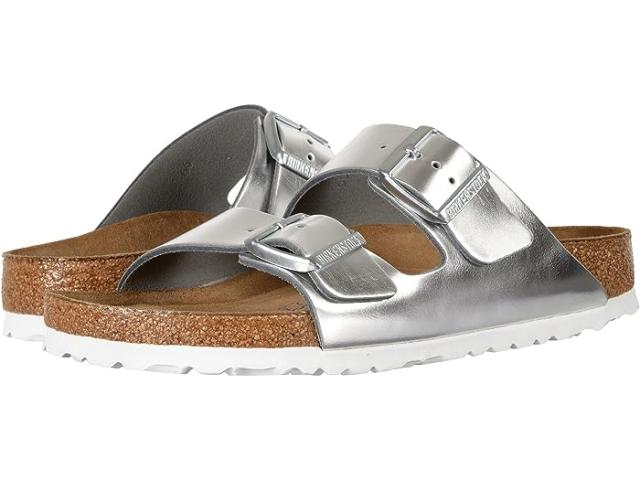 (取寄) ビルケンシュトック レディース アリゾナ ソフト フットベッド - メタリック レザー Birkenstock women Birkenstock Arizona Soft Footbed - llic Leather llic Silver Leather 1