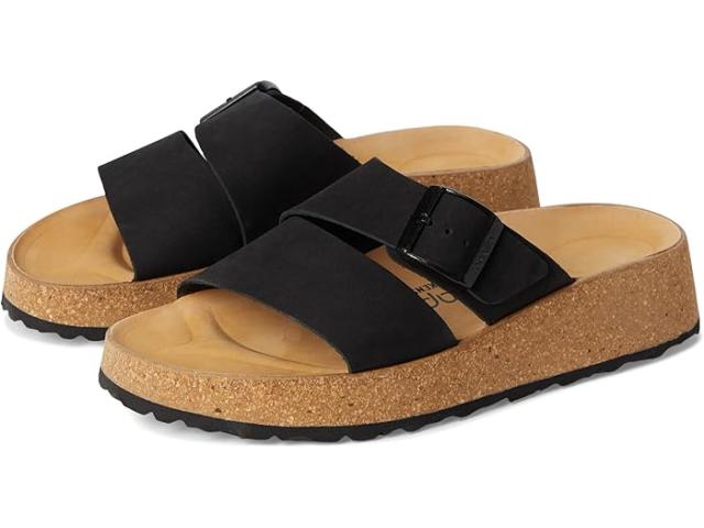 (取寄) ビルケンシュトック レディース パピリオ バイ アルミナ プラットフォーム サンダル - ヌバック Birkenstock women Papillio by Almina Platform Sandal - Nubuck Black