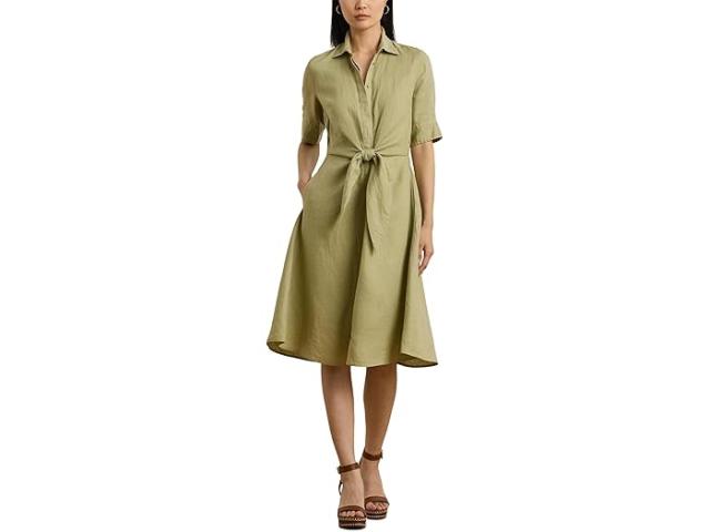 (取寄) ローレン ラルフローレン レディース ピティート ワカナ エルボー スリーブ デイ ドレス Lauren Ralph Lauren women Petite Wakana Elbow Sleeve Day Dress Light Olive