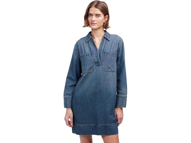 (取寄) メイドウェル レディース ロング スリーブ ポップオーバー ミニ ドレス イン Madewell women Long Sleeve Popover Mini Dress in Croswell Croswell Wash