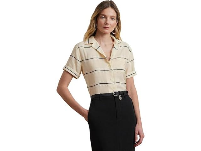 (取寄) ローレン ラルフローレン レディース ストライプド ショートスリーブ キャンプ シャツ Lauren Ralph Lauren women Striped Short-sleeve Camp Shirt Tan Multi