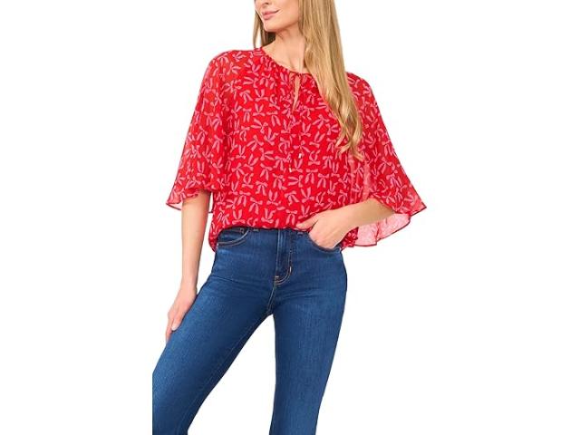 (取寄) シーシー レディース タイ ネック ラグラン スリーブ トップ CeCe women Tie Neck Raglan Sleeve Top Scarlet Glow