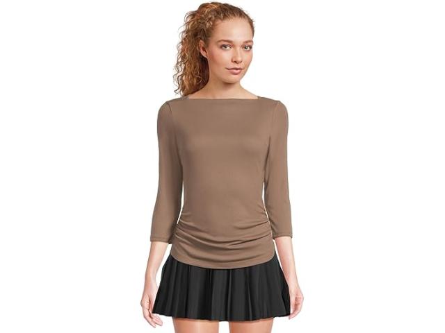 (取寄) マイケル スターズ レディース アシャ 3/4 スリーブ ストレート ネック トップ Michael Stars women Asha 3/4 Sleeve Straight Neck Top Cobblestone