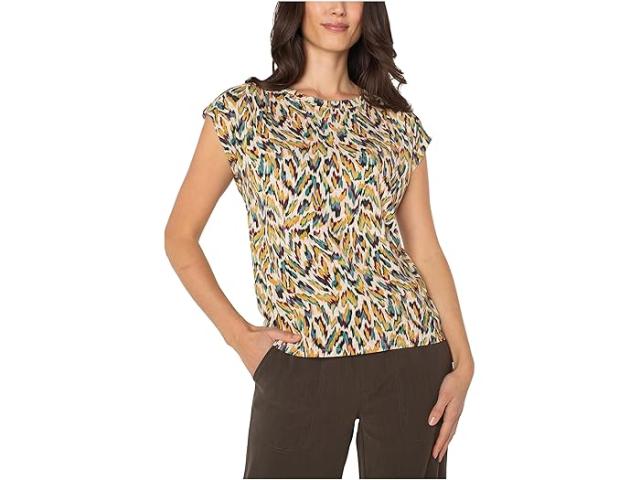 (取寄) リバプールロサンゼルス レディース ピティート スリーブレス ショルダー プリーツ ボート ネック ニット トップ Liverpool Los Angeles women Petite Sleeveless Shoulder Pleat Boat Neck Knit Top Green Multi Animal