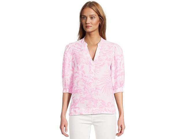 (取寄) リリー ピュリッツァー レディース ミアリー エルボー スリーブ リネン トップ Lilly Pulitzer women Mialeigh Elbow Sleeve Linen Top Rousseau Pink Glisten In The Sun