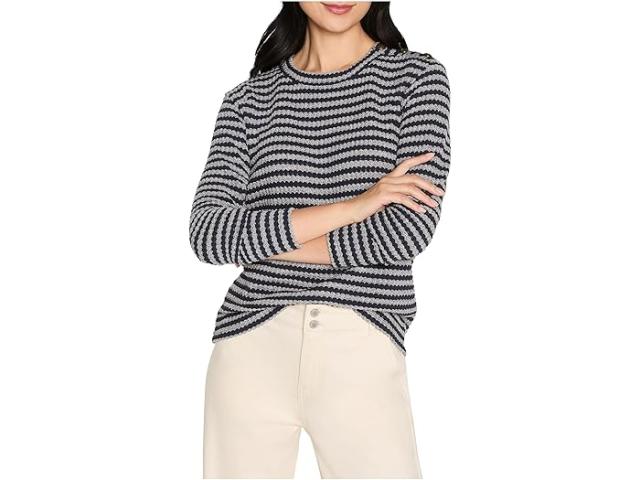(取寄) ニックゾー レディース ピティート テクスチャー ストライプ ボタン ショルダー トップ NIC+ZOE women Petite Texture Stripe Button Shoulder Top Indigo Multi