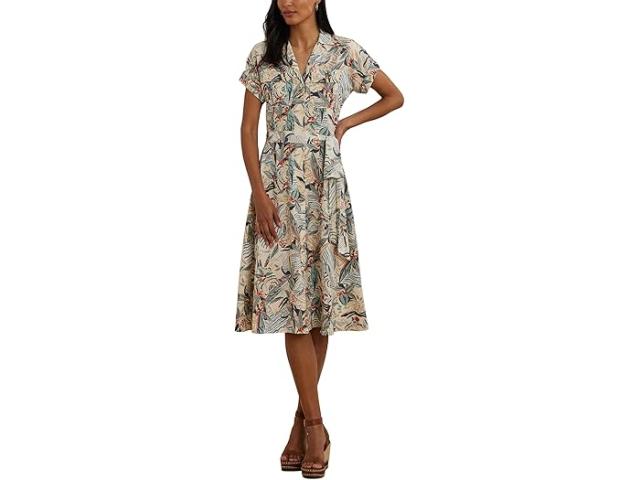 (取寄) ローレン ラルフローレン レディース プリント ベルテッド クレープ キャンプ シャツドレス Lauren Ralph Lauren women Print Belted Crepe Camp Shirtdress Cream Multi