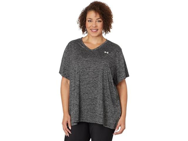 (取寄) アンダーアーマー レディース プラス サイズ テック ショート スリーブ V-ネック ツイスト Under Armour women Under Armour Plus Size Tech Short Sleeve V-Neck Twist Black/White
