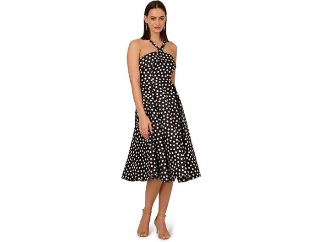 (取寄) アドリアナ パぺル レディース フィットアンドフレア Adrianna Papell women Polkadot Fit-and-Flare Black/Ivory