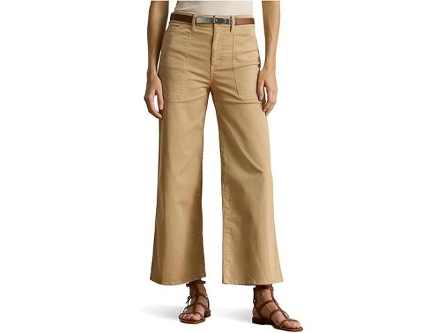 (取寄) ローレン ラルフローレン レディース ストレッチ チノ ワイド-レッグ クロップド パンツ Lauren Ralph Lauren women Stretch Chino Wide-Leg Cropped Pants Birch Tan