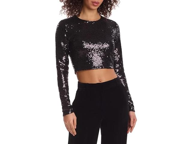 (取寄) コマンドー レディース シークイン ロング スリーブ クルー クロップ トップ SEQ204 Commando women Sequin Long Sleeve Crew Crop Top SEQ204 Black