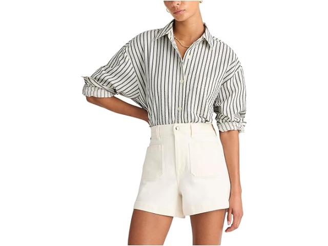 (取寄) メイドウェル レディース アリス シャツ カーブ ヨーク - シアサッカー Madewell women Alice Shirt Curved Yoke - Seersucker Grey Variegated Stripe