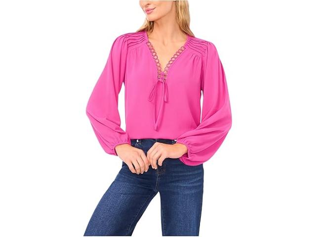 (取寄) シーシー レディース ロング スリーブ セキュラー トリム ピンタック トップ CeCe women Long Sleeve Circular Trim Pintuck Top Deep Orchid