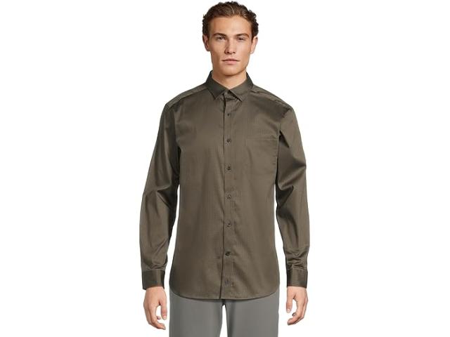 (取寄) ジョンストン&マーフィー メンズ プリンテッド コットン シャツ Johnston & Murphy men Printed Cotton Shirt Olive/Navy Linked Oval