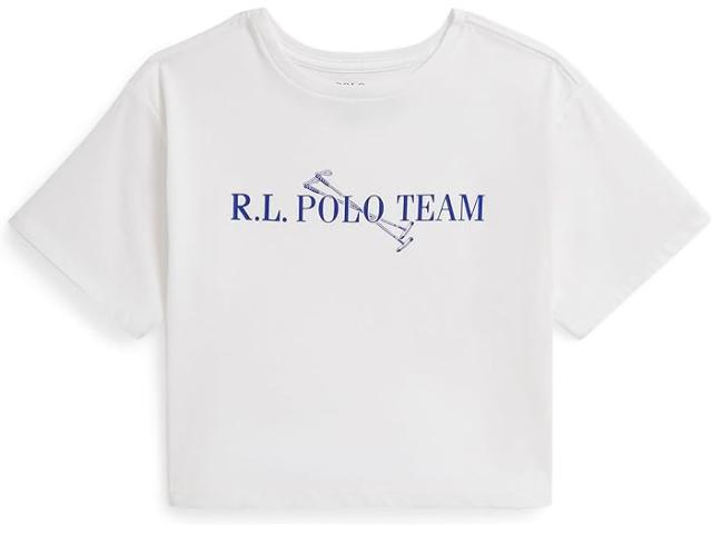 (取寄) ラルフローレン キッズ レディース ポロ チーム コットン ジャージ ボクシー ティー (ビッグ キッド) Polo Ralph Lauren Kids women Polo Team Cotton Jersey Boxy Tee (big Kid) White
