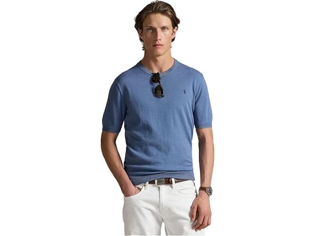 (取寄) ラルフローレン メンズ コットン クルーネック ショートスリーブ セーター Polo Ralph Lauren men Cotton Crewneck Short-sleeve Sweater Capri Blue