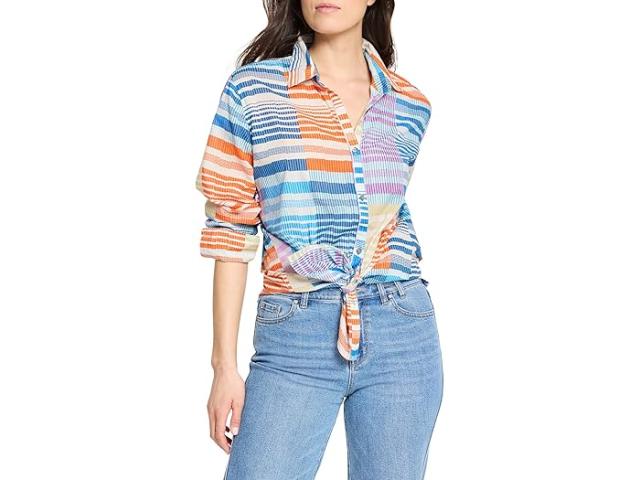 (取寄) ニックゾー レディース サンセット ストライプ コットン ボーイフレンズ シャツ NIC+ZOE women Sunset Stripe Cotton Boyfriend Shirt Blue Multi