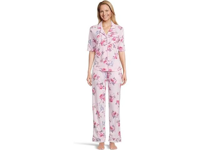 (取寄) カレン ノイバーガー レディース ノベルティ ショートスリーブ バミューダ ショート パジャマ セット Karen Neuburger women Novelty Short-Sleeve Bermuda Short Pajama Set Rose Feather Floral