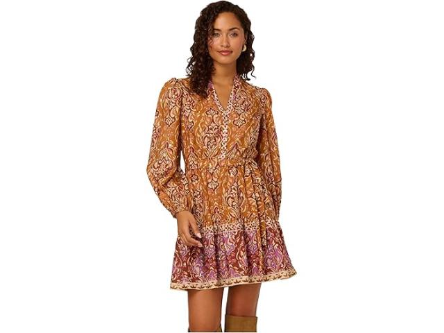 (取寄) アドリアナ パぺル レディース プリンテッド ショート ドレス Adrianna Papell women Printed Short Dress Brown Multi