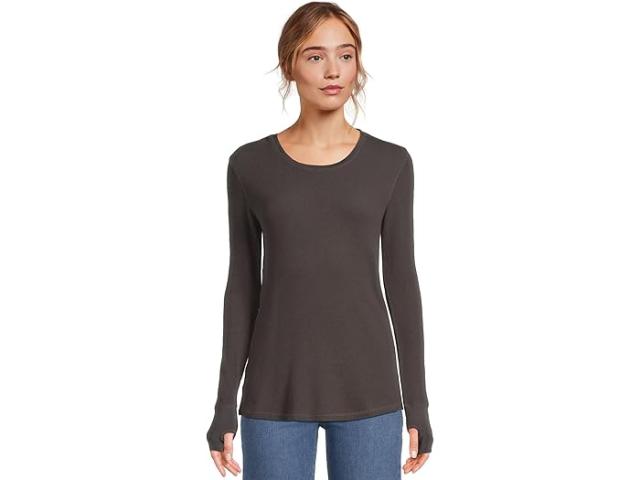 (取寄) モッドオードック レディース ロング スリーブ ウィズ クルーネック ティー Mod-o-doc women Long Sleeve With Thumbhole, Crewneck Tee Washed Ebony