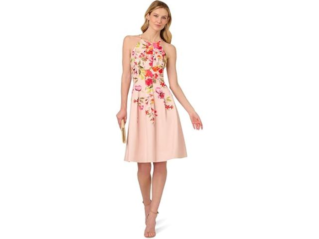 (取寄) アドリアナ パぺル レディース フローラル ボーダー ショート ドレス Adrianna Papell women Floral Border Short Dress Champagne Multi