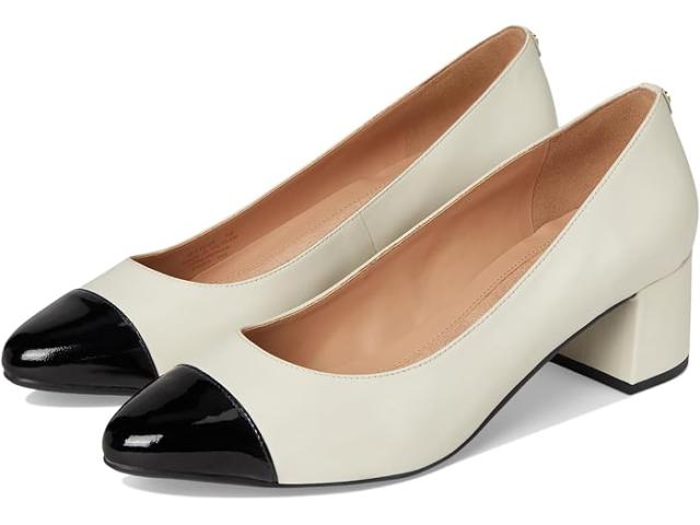 (取寄) コールハーン レディース ザ ゴー-トゥ ブロック ヒール ポンプ 45mm Cole Haan women The Go-To Block Heel Pump 45MM Ivory Leather/Black Pat Leather