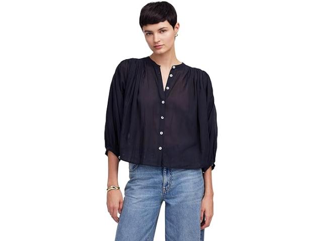(取寄) メイドウェル レディース マディ トップ - コットン スシ ボイル Madewell women Maddy Top - Cotton Sushi Voile Jet Black