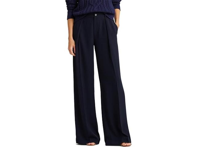 (取寄) ローレン ラルフローレン レディース ダブルフェイス ジョーゼット ワイド-レッグ パンツ Lauren Ralph Lauren women Double-Faced ette Wide-Leg Pants Lauren Navy