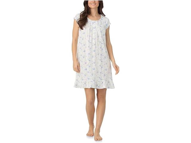 (取寄) アイリーン ウエスト レディース コットン ニット キャップ スリーブ ショート ナイトガウン Eileen West women Cotton Knit Cap Sleeve Short Nightgown Mint Ground Lavender Floral