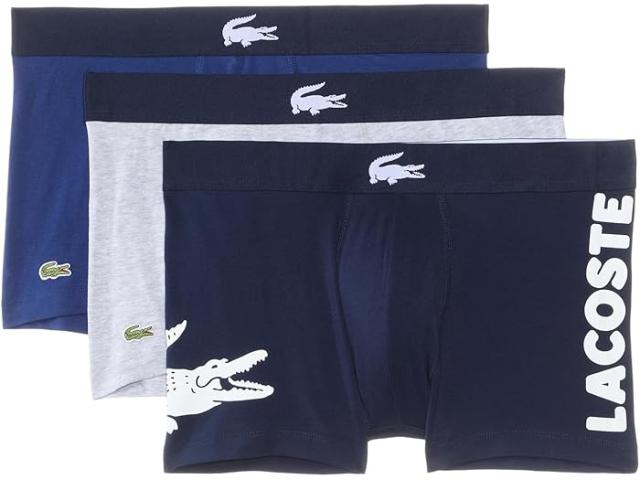 (取寄) ラコステ メンズ コットン ストレッチ ビッグ クロコ プリント 3-パック Lacoste men Cotton Stretch Big Croc Print Trunks, 3-pack Navy Blue/White/Gray