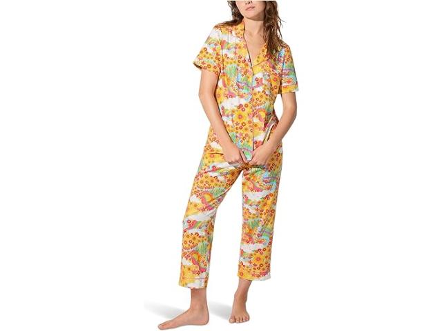 (取寄) ベッドヘッドパジャマズ レディース ショート スリーブ クラシック ストレッチ ジャージ クロップド Pj セット Bedhead PJs women Short Sleeve Classic Stretch Jersey Cropped Pj Set Good Vibes