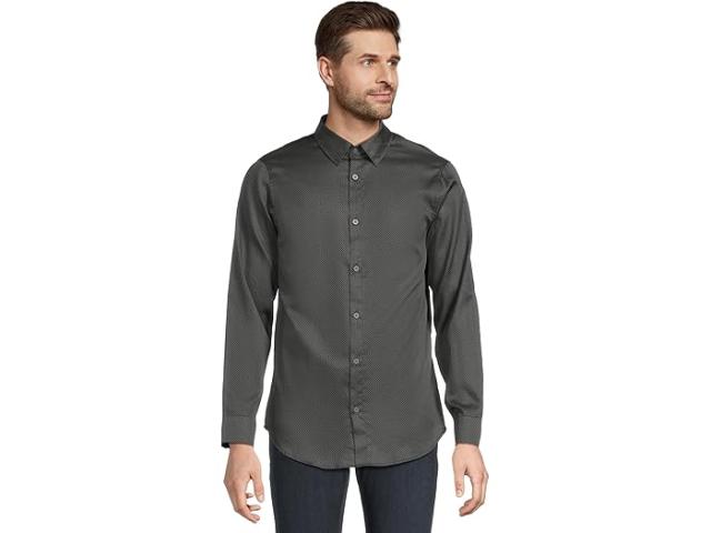 (取寄) アルマーニエクスチェンジ メンズ オール オーバー プリント ストレッチ コットン サテン ボタン ダウン Armani Exchange men All Over Print Stretch Cotton Satin Button Down Deep Navy Sloped Pat