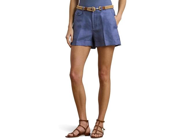 (取寄) ローレン ラルフローレン レディース プリーツ リネンブレンド ツイル ショーツ Lauren Ralph Lauren women Pleated Linen-Blend Twill Shorts Capri Blue