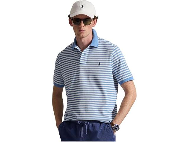 (取寄) ラルフローレン メンズ クラシック フィット ストライプド メッシュ ポロ シャツ Polo Ralph Lauren men Classic Fit Striped Mesh Polo Shirt Bristol Blue/White