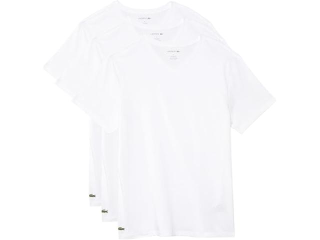 (取寄) ラコステ メンズ 100パーセント コットン レギュラー フィット V-ネック Tシャツ 3-パック Lacoste men 100% Cotton Regular Fit V-neck T-shirt 3-pack White