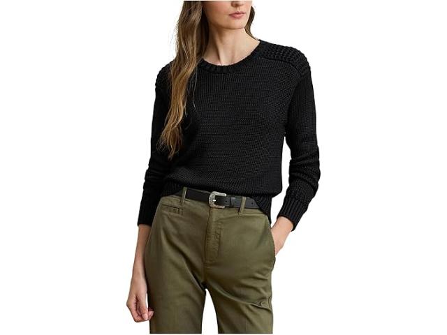 (取寄) ローレン ラルフローレン レディース コットンブレンド クルーネック セーター Lauren Ralph Lauren women Cotton-Blend Crewneck Sweater Black