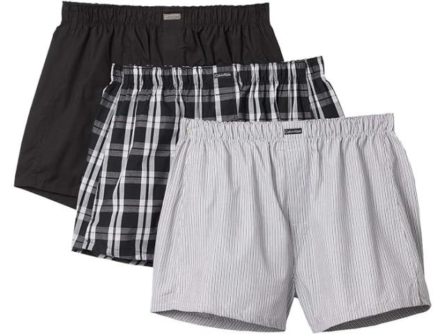 (取寄) カルバンクライン アンダーウェア メンズ コットン クラシックス マルチパック パック ウーブン ボクサー   Underwear men   Underwear Cotton Classics Multipack Pack Woven Boxer Black