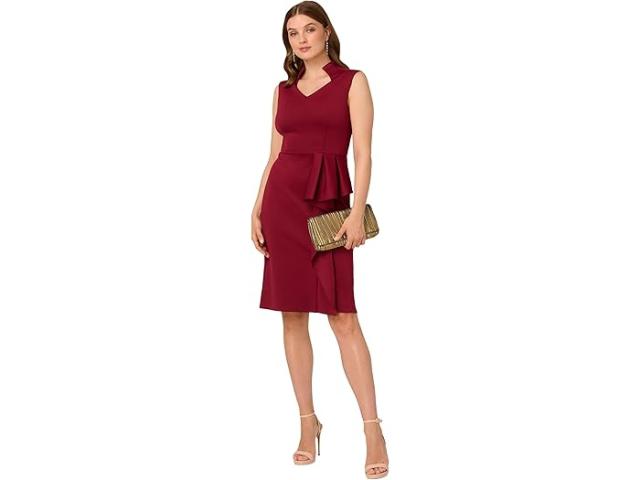 (取寄) アドリアナ パぺル レディース ラッフル スキューバ ミディ ドレス Adrianna Papell women Ruffle Scuba Midi Dress Crimson Haze