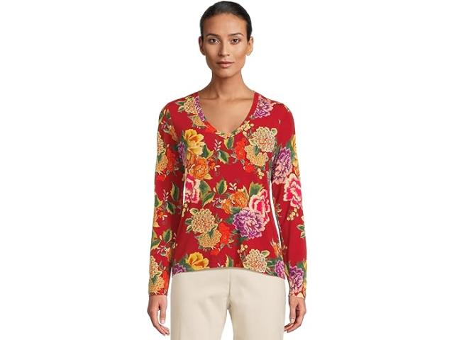 (取寄) ジョニー ワズ レディース ザ ジャニー フェーバリット ロング スリーブ V-ネック フィッティド ティー Johnny Was women The Janie Favorite Long Sleeve V-Neck Fitted Tee Ryuu Flower