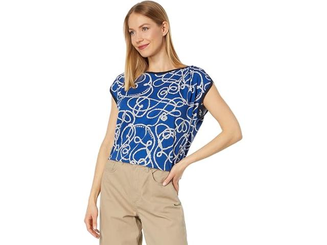 (取寄) トミーヒルフィガー レディース プリンテッド ドルマン ブラウザ   women Printed Dolman Blouse Knotty Ropes/Marina Blue Multi