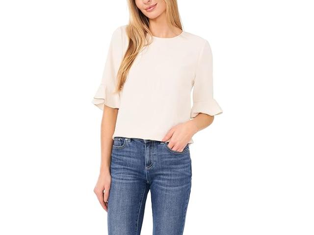 (取寄) シーシー レディース エルボー スリーブ ラッフル カフ クルー ネック ブラウザ CeCe women Elbow Sleeve Ruffle Cuff Crew Neck Blouse Rainy Day