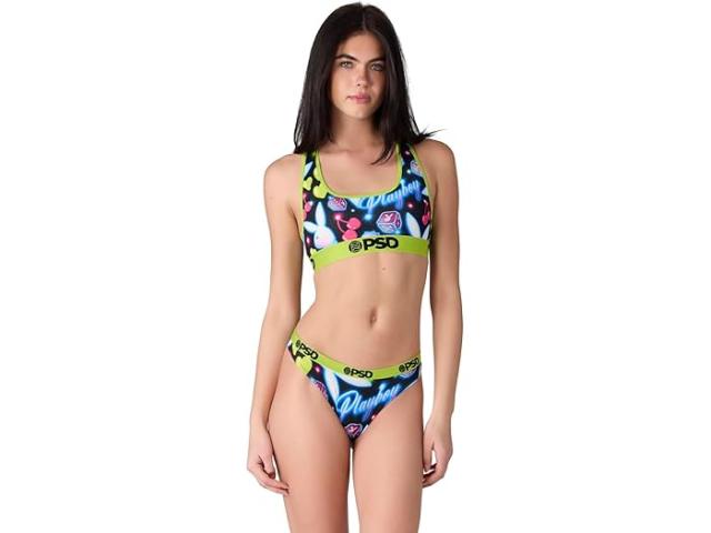 (取寄) PSD レディース プレイボーイ エアブラシ ブラック スポーツ ブラ PSD women Playboy Airbrush Black Sports Bra Multicolor