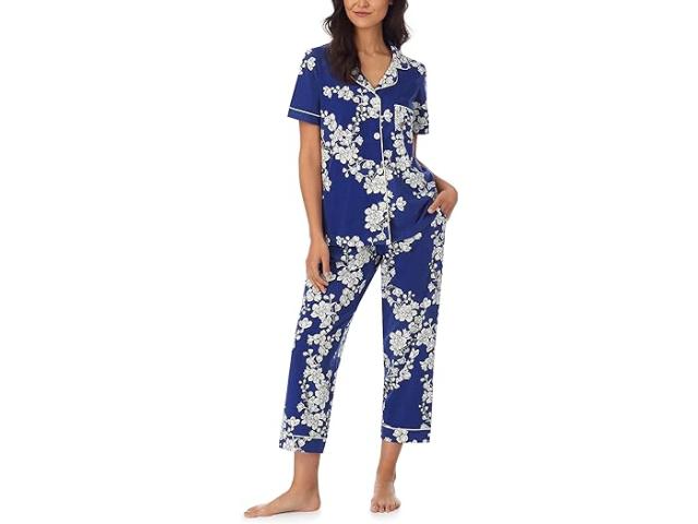 (取寄) ベッドヘッドパジャマズ レディース ショート スリーブ クロップド Pj セット (コットン スパンデックス) Bedhead PJs women Bedhead PJs Short Sleeve Cropped PJ Set (Cotton Spandex) Navy Shadow Blossom