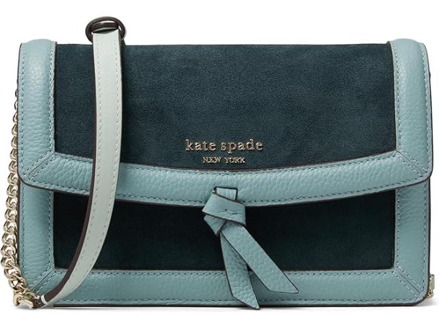 (取寄) ケイトスペード レディース ノット カラーブロックト ペブルド レザー アンド スエード レザー フラップ クロスボディ Kate Spade New York women Knott Color-Blocked Pebbled Leather and Suede Leather Flap Crossbody Aegean Teal Multi