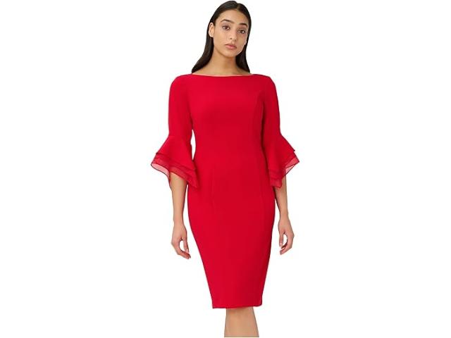 (取寄) アドリアナ パぺル レディース ニット クレープ ティアード スリーブ ドレス Adrianna Papell women Knit Crepe Tiered Sleeve Dress Red