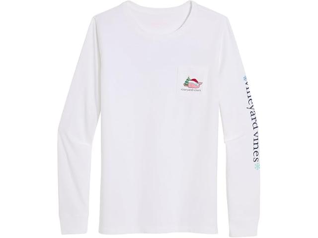 (取寄) ヴィンヤードヴァインズ レディース サンタ ホエール アイコン ホエール フィル ロング-スローブ ポケット ティー Vineyard Vines women Santa Whale Icon Whale Fill Long-sleeve Pocket Tee White